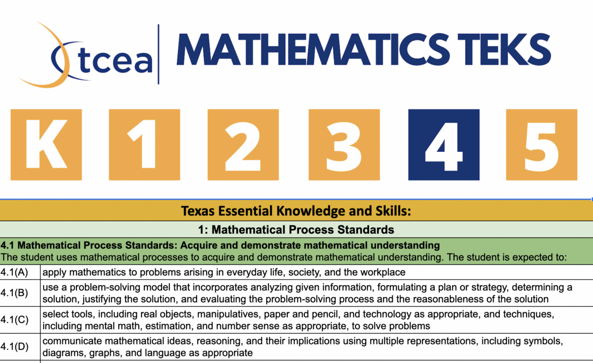 The K-5 Math TEKS and Free, Editable Spreadsheets – TCEA TechNotes Blog
