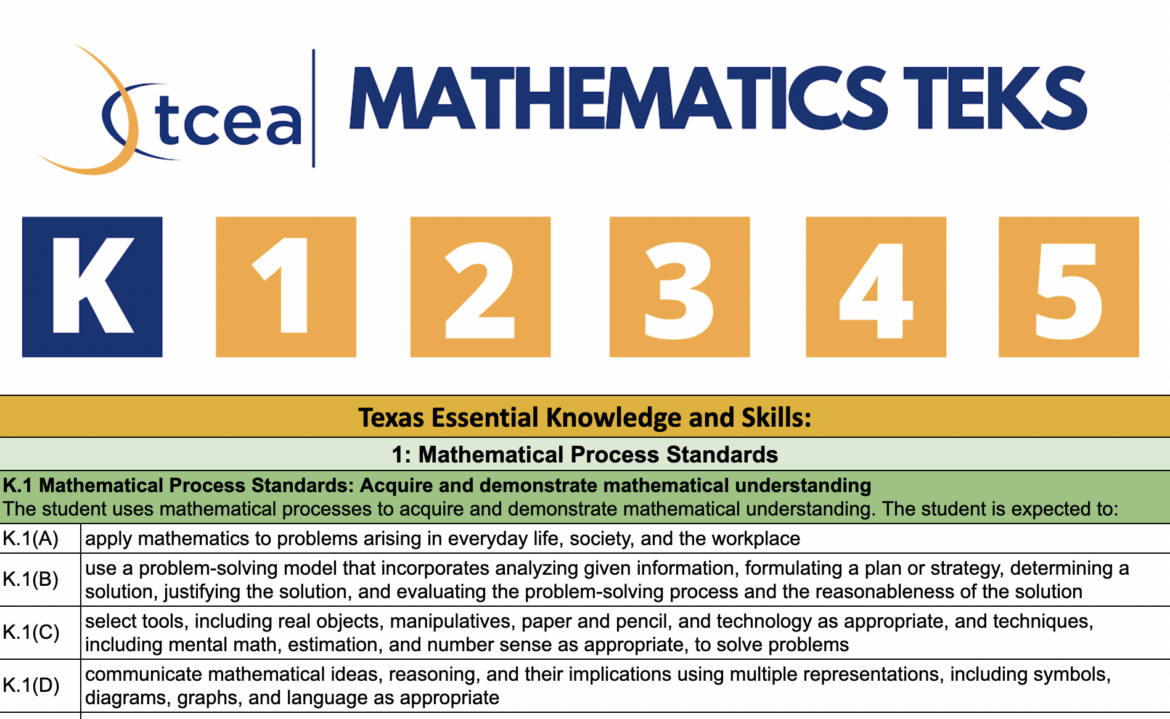 The K-5 Math TEKS and Free, Editable Spreadsheets – TCEA TechNotes Blog