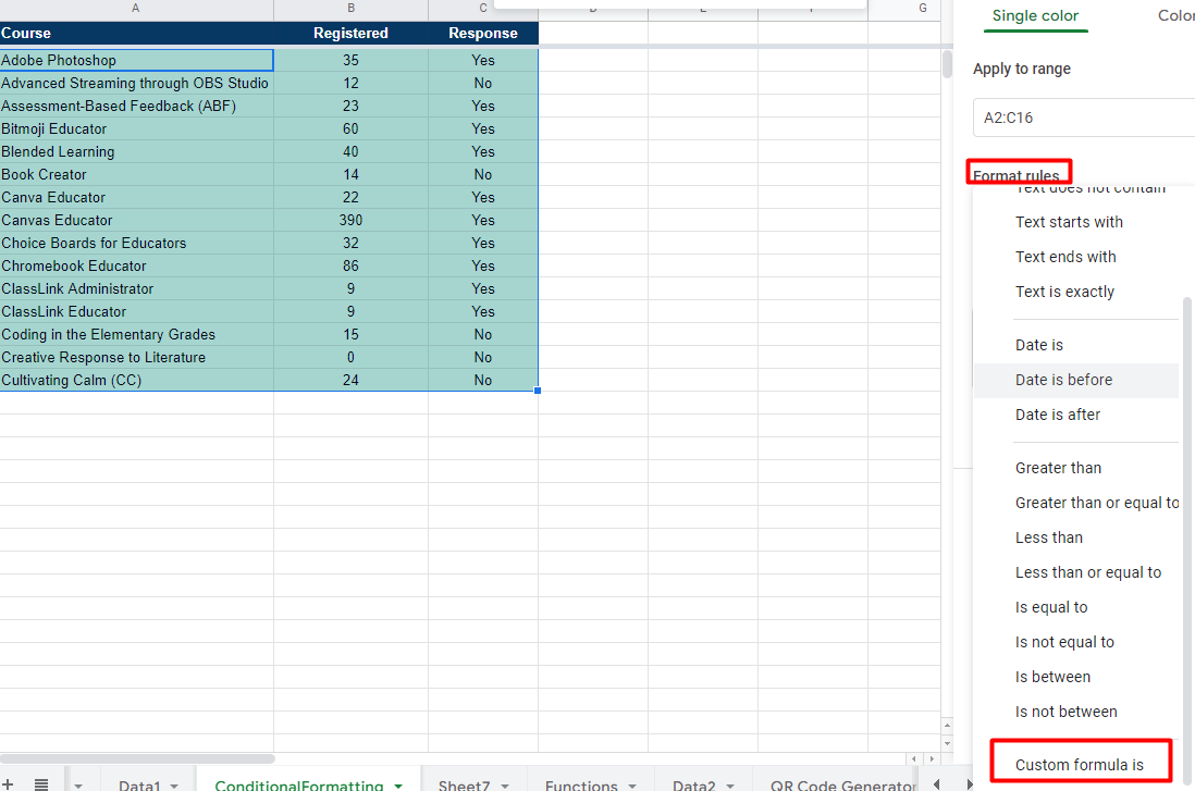Google Sheets Tip: Conditional Formatting Custom Formulas – TCEA ... Google Sheets Tip: Conditional Formatting Custom Formulas – TCEA ...